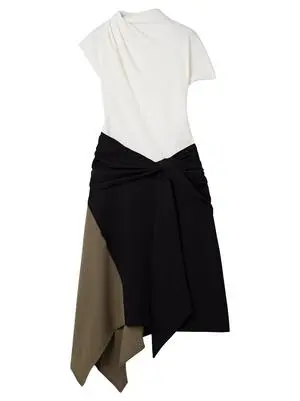 Staud Davina Asymmetric Paneled Draped Crepe Dress - Multi