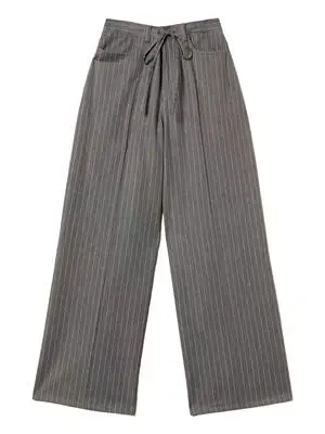 TWINSET Pinstriped Tie-waist Palazzo Trousers - Grey
