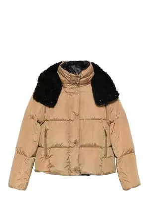 Moncler Faux-fur Collar Zip-up Coat - Neutrals
