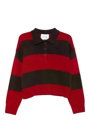 Soft Goat Cashmere Striped Sweater - Red