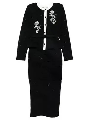 SELF-PORTRAIT Floral-embellished Knitted Midi Dress - Black
