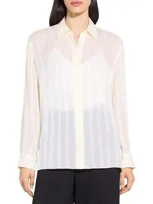 Theory Tonal Stripe Button-up Shirt - Ivory