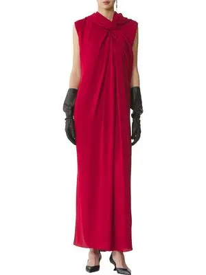 LANVIN Long Knotted Satin Dress - Red Anemone
