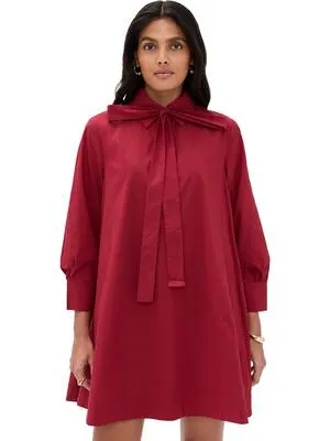 English Factory Bow Shirting Mini Dress - Burgundy