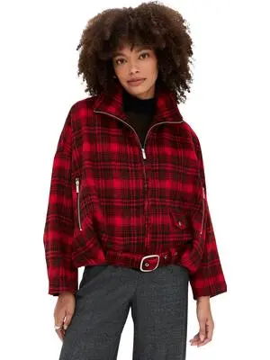 MEIMEIJ Checkered Oversized Blouson Bomber - Red And Black