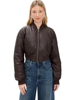 ROTATE BY BIRGER CHRISTENSEN Cropped Faux Leather Puffer Jacket - Chicory Coffee