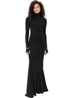 Norma Kamali Long Sleeve Turtleneck Fishtail Gown - Black