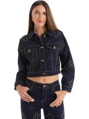 THE NOLI SHOP Kaia Studded Denim Jacket - Indigo