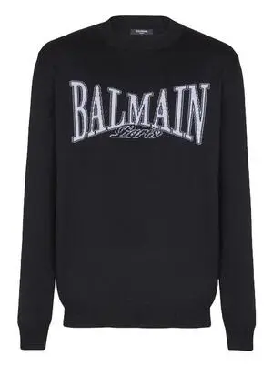 Balmain College Jacquard Knit Jumper - Black