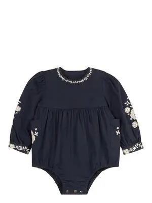 ELY'S & CO. Looms Floral Embroidered Collectionromper - Navy