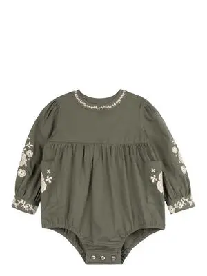 ELY'S & CO. Looms Floral Embroidered Collectionromper - Olive