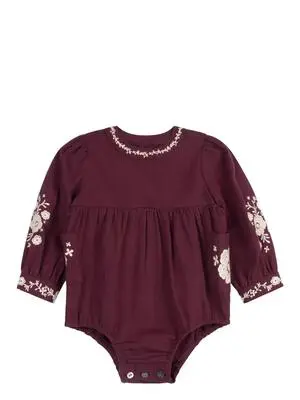 ELY'S & CO. Looms Floral Embroidered Collectionromper - Wine
