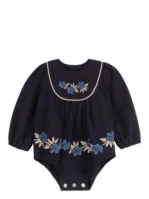ELY'S & CO. Loom Stitch Embroidered Wool Romper - Navy