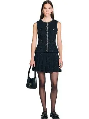 Sandro Embellished Tweed Vest Top - Black