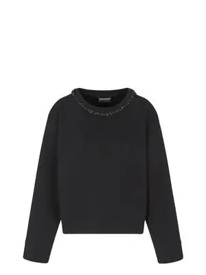 Emporio Armani Double-jersey Crew-neck Sweatshirt With Rhinestone Detail - Black