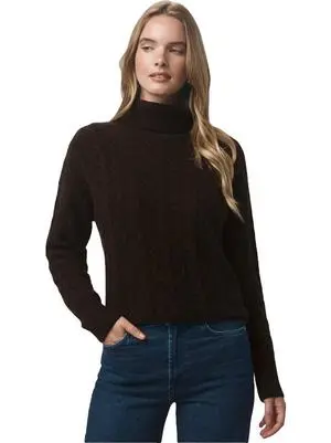 Splendid Charlotte Cashmere Turtleneck Cable Knit Sweater - Chocolate