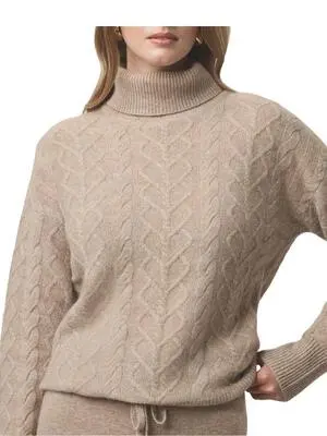 Splendid Charlotte Cashmere Turtleneck Cable Knit Sweater - Natural