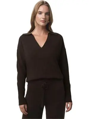 Splendid Tori Cashmere Polo Sweater - Chocolate