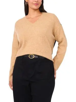 Vince Camuto Colorblocked V-neck Sweater - Latte Heather
