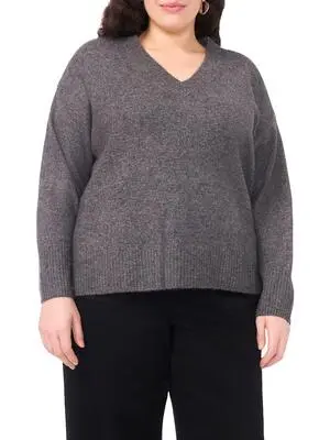 Vince Camuto Colorblocked V-neck Sweater - Med Heather Grey