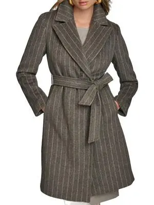 Donna Karan New York Belted Wool-blend Coat - Pinstripe