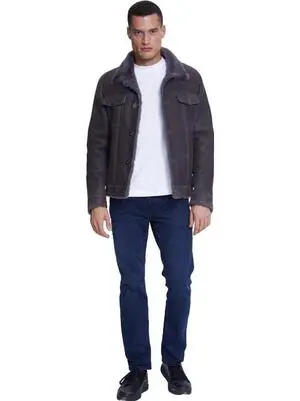 FURNIQ UK Alfie Suede Shearling Jacket Dark Grey