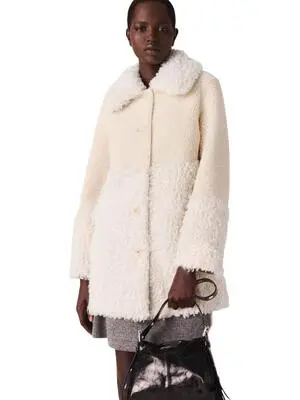 Maje Long Faux Fur Coat - Ecru