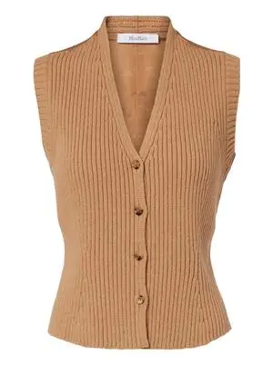 Max Mara Madre Paneled Wool-blend And Satin Vest - Beige