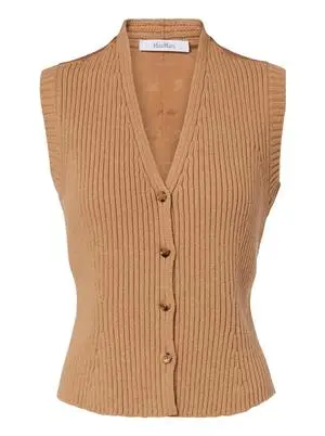 Max Mara Madre Paneled Wool-blend And Satin Vest - Beige