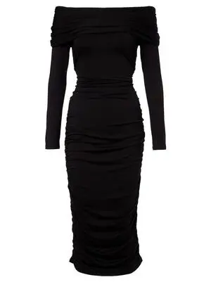 Veronica Beard Tinette Ruched Off-shoulder Midi Dress - Black