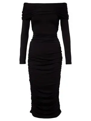 Veronica Beard Tinette Ruched Off-shoulder Midi Dress - Black