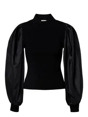 Simkhai Jackie Taffeta-trimmed Knitted Top - Black