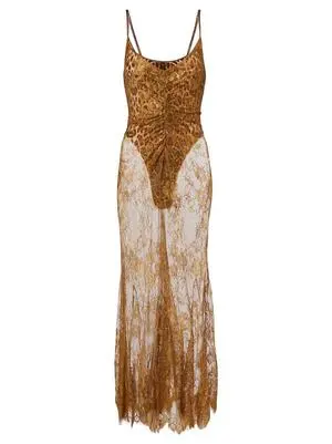 JACQUES WEI Silk-trimmed Lace Maxi Dress - Brown