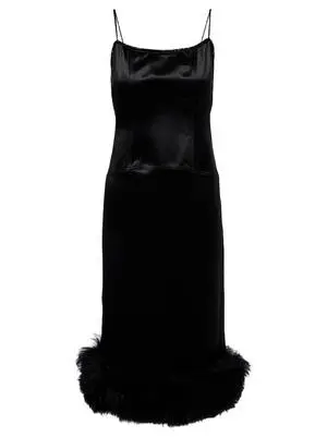 JACQUES WEI Shearling-trimmed Satin Slip Dress - Black