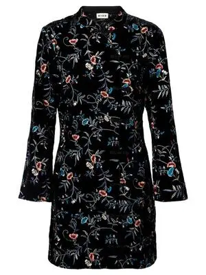 Rixo Delphina Embroidered Velvet Minidress - Black