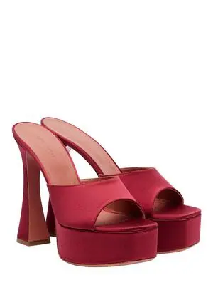 Amina Muaddi Dalida 140 Satin Platform Mules - Red