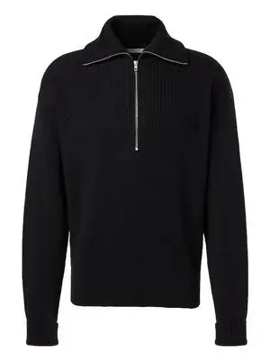 LEMAIRE Ribbed-knit Wool Half-zip Sweater - Black