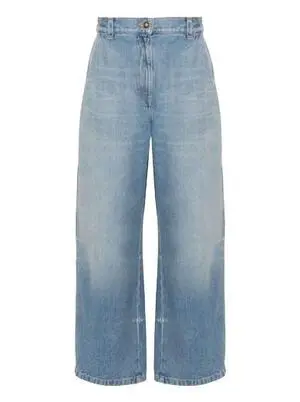 Palm Angels Washed Logo Wide Denim Jeans - Blue