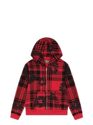 DENIM TEARS Plaid Cotton Wreath Zip Hoodie - Red