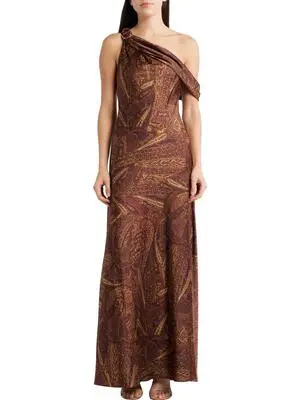 Ralph Lauren Printed One-shoulder Gown - Cinnamon Multi