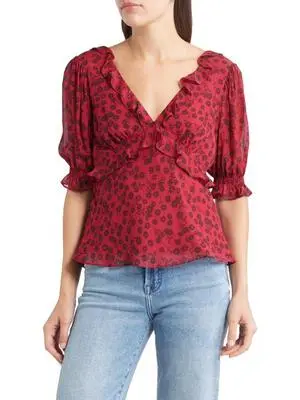 Rails Miramar Floral Ruffle V-neck Top - Carmine Daisies