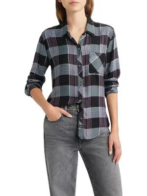 Rails Hunter Plaid Button-up Shirt - Cinder Aqua Mulberry
