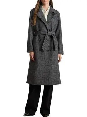 Ralph Lauren Plaid Belted Double Breasted Coat - Black/grey Plaid