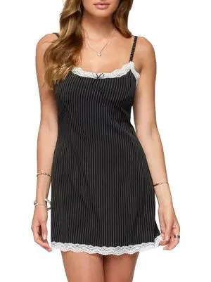 EDIKTED Liel Pinstripe Mini Dress - Black-and-white