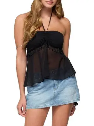 EDIKTED Bead Detail Chiffon Halter Top - Black