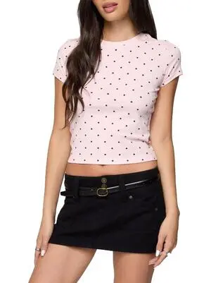 EDIKTED Lorenzo Polka Dot Fitted T-Shirt Light-pink