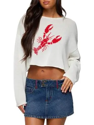 EDIKTED Lobster Graphic Crop Sweater - White