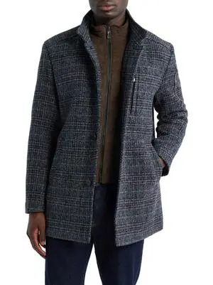 Johnston & Murphy Upton Plaid Wool-blend Car Coat - Navy/brown Plaid