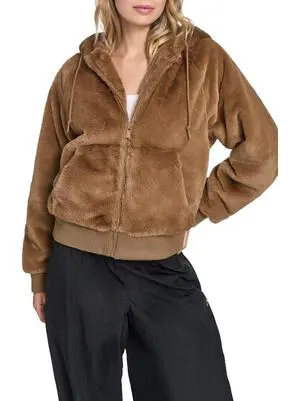 Champion Faux Fur Bomber Hoodie - Cognac