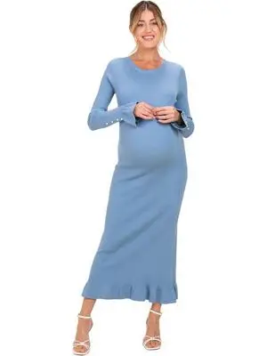 PINKBLUSH Ribbed Knit Bow Back Maxi Dress - Light Blue